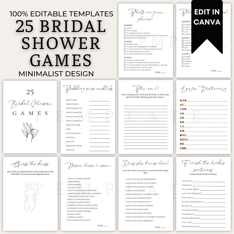 Bridal Shower Games Instant Download Printable Games - Etsy