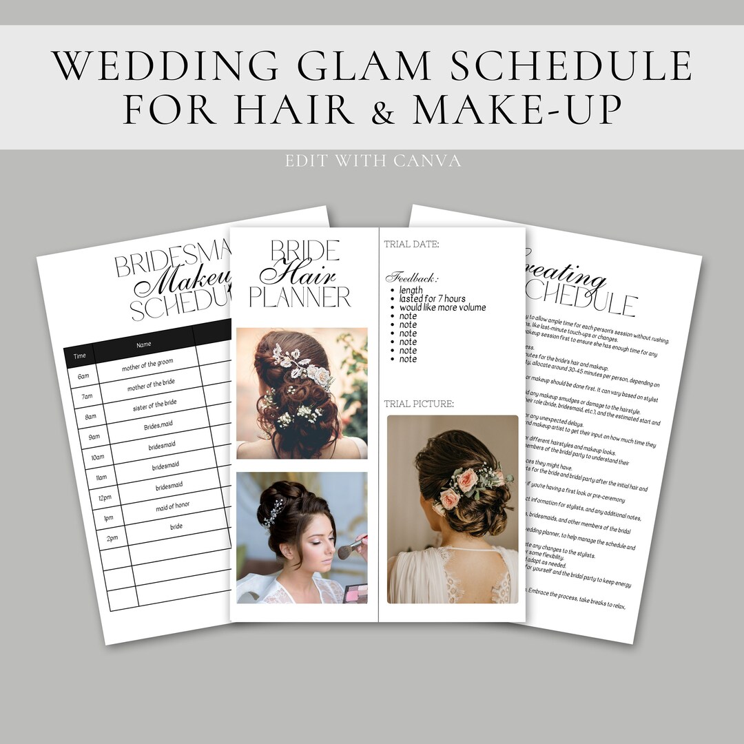 Wedding Hair and Makeup Schedule Template, Digital Wedding Glam ...