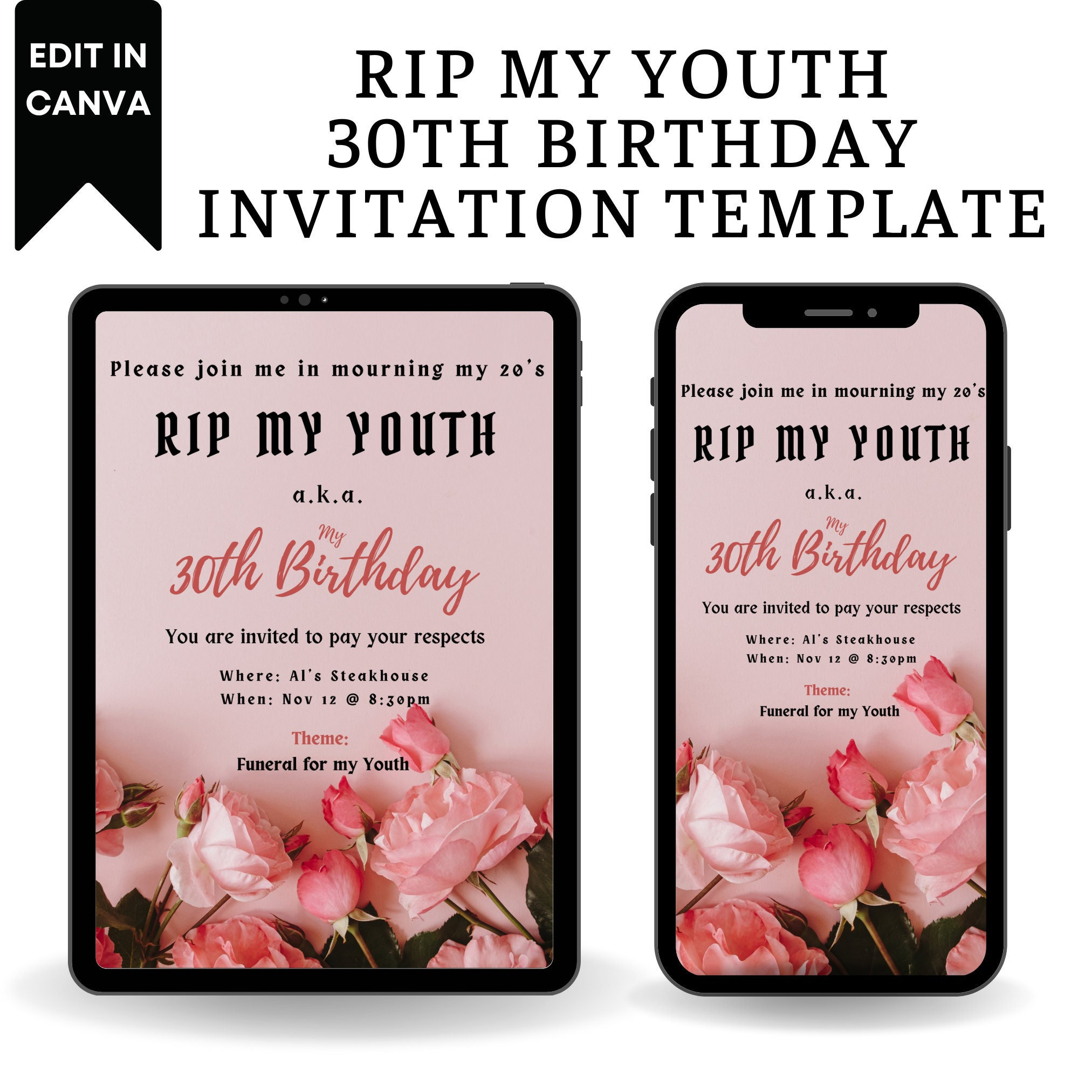 RIP My Youth 30th Birthday Invitation Template Editable With Canva ...