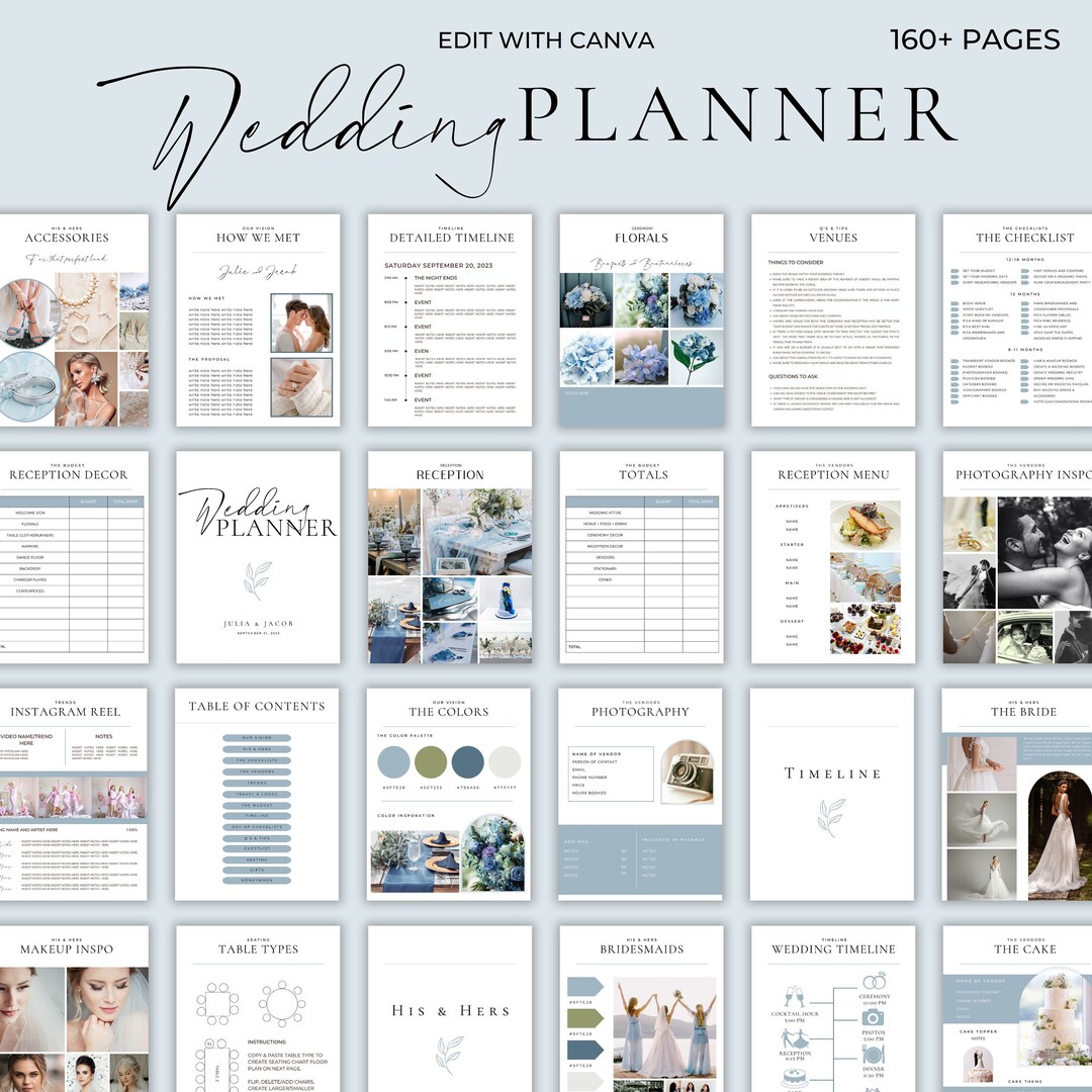 160+ Pages Minimalist Wedding Planner Digital Template Printable ...