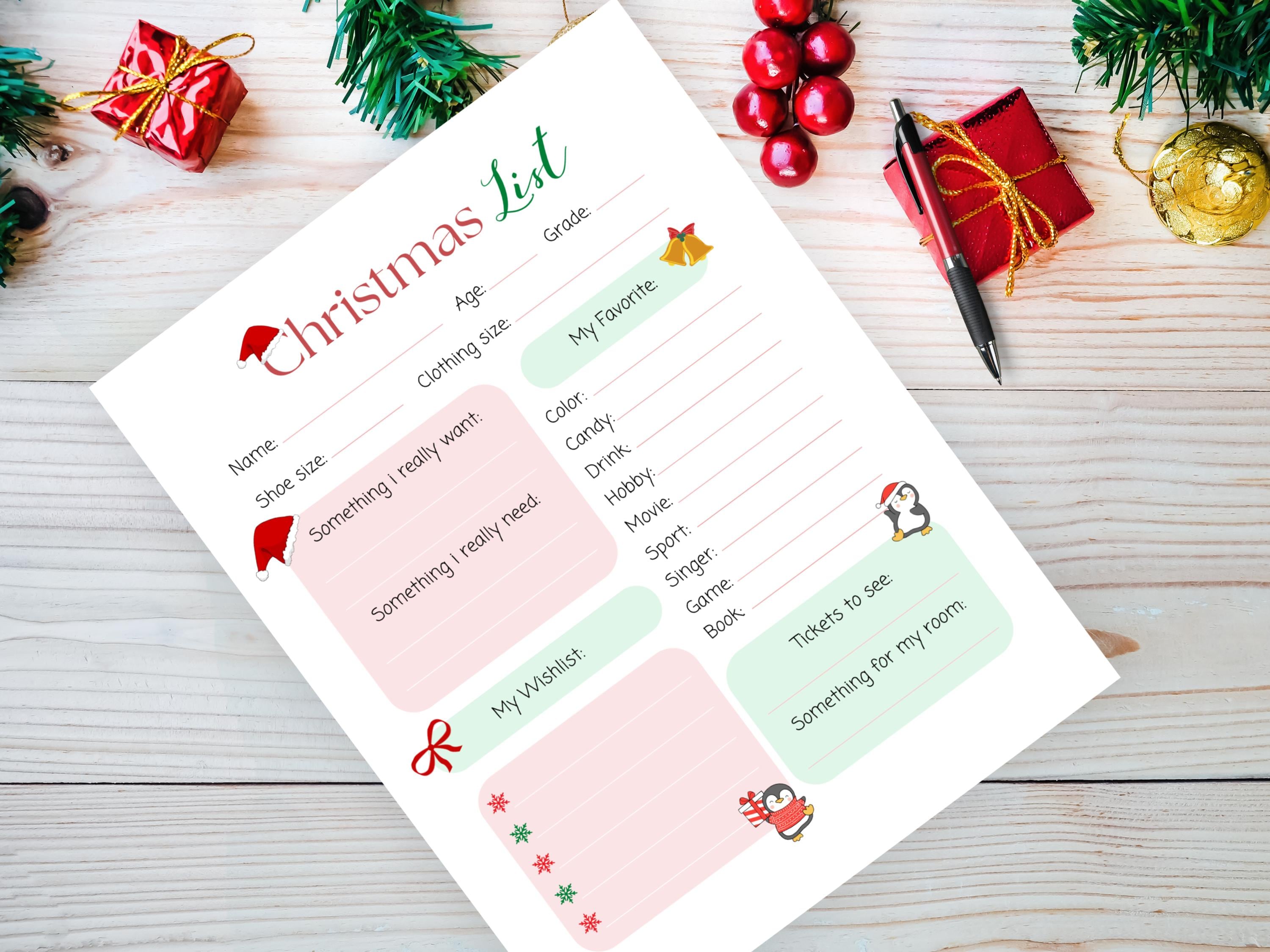 Kids Christmas Wish List Printable: Letter to Santa (digital Download ...