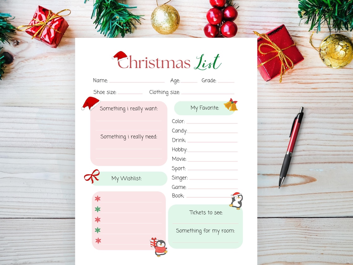 Kids Christmas Wish List Printable: Letter to Santa (digital Download ...