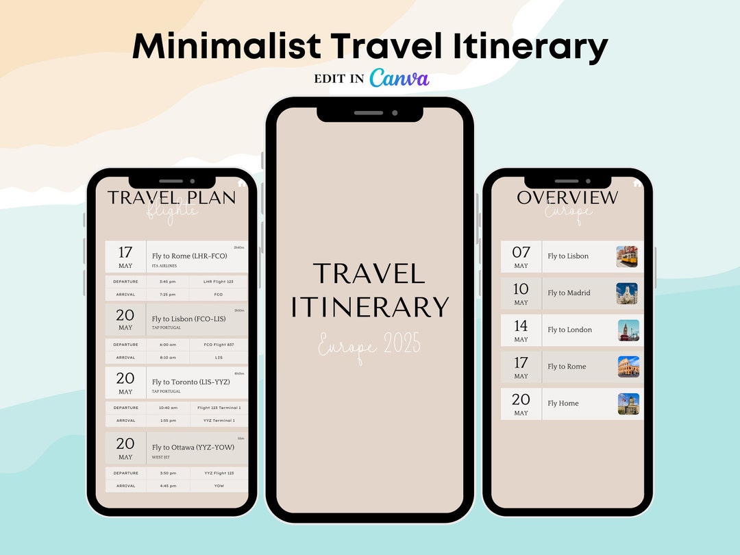Minimalist Travel Itinerary, Mobile Travel Planner, Simple Design ...