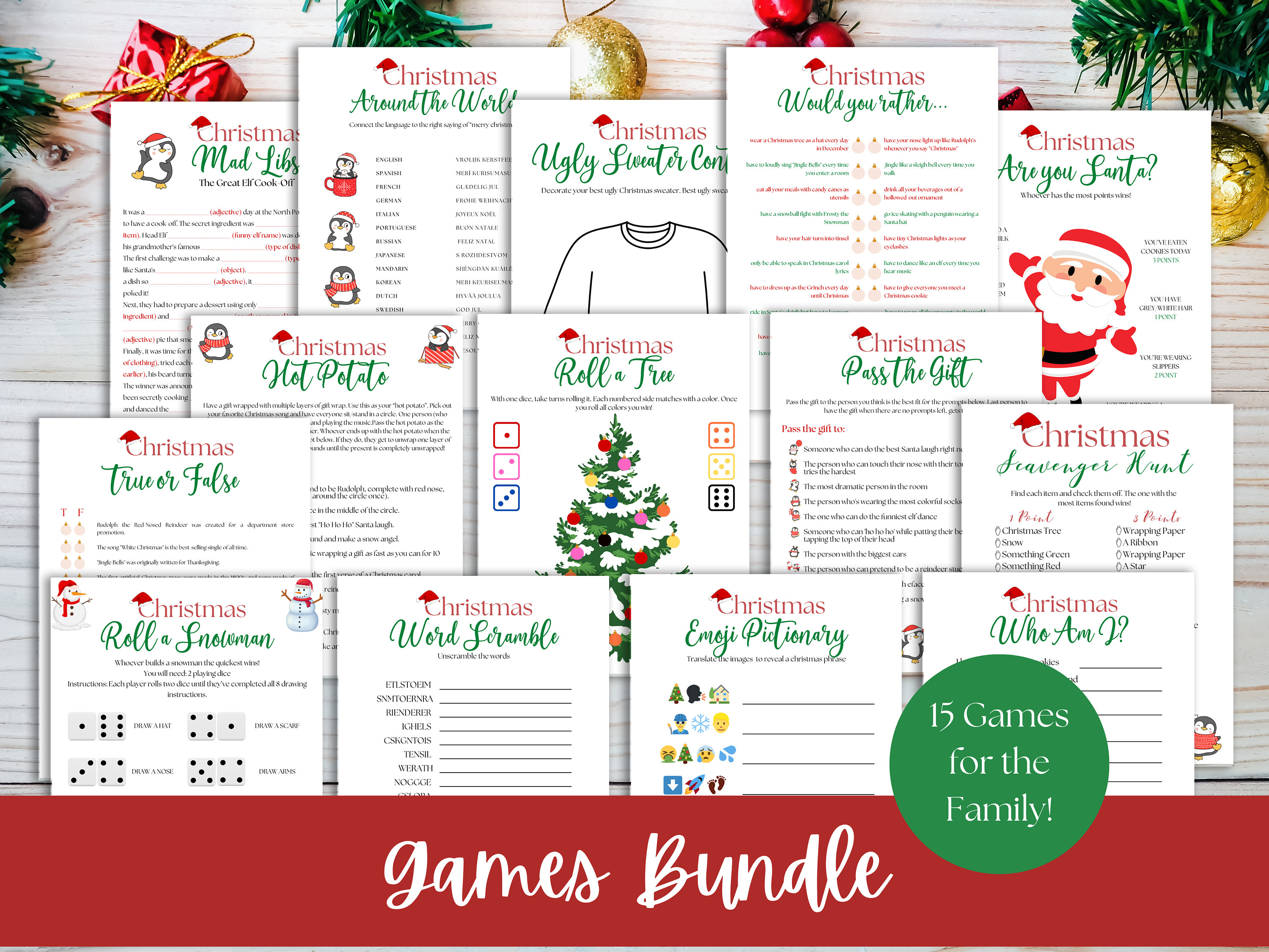Christmas Game Bundle, DIGITAL Download, Holiday Family Fun Gift ...