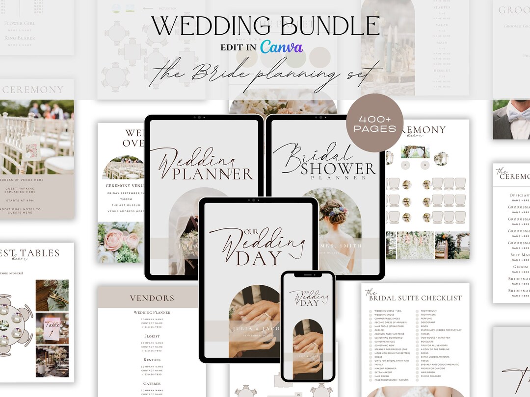 400+ Page Wedding Template Bundle, Canva, Wedding Planner, Wedding Itinerary, Wedding Day Of ...