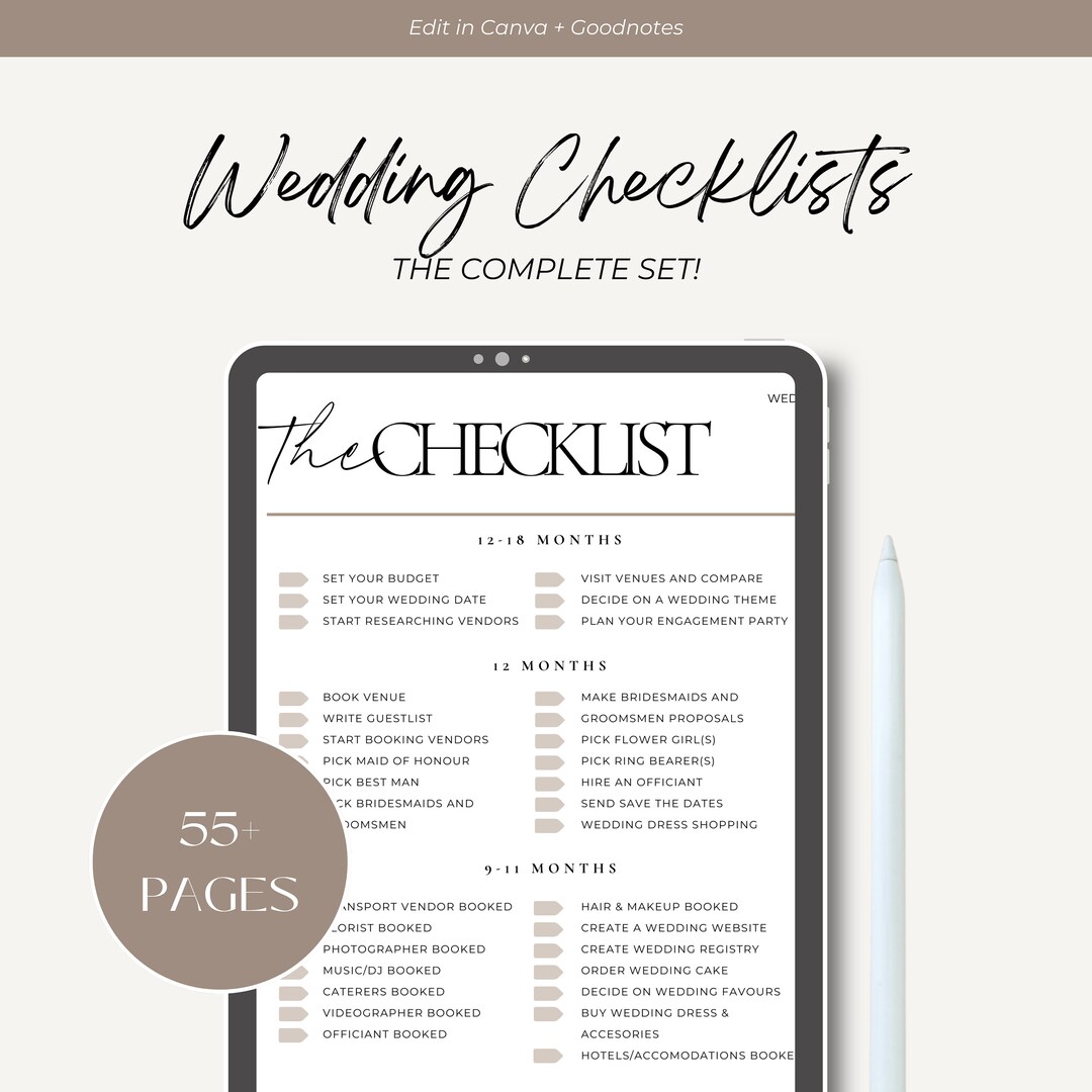Wedding Checklist Printable Wedding Planning Checklist Wedding ...