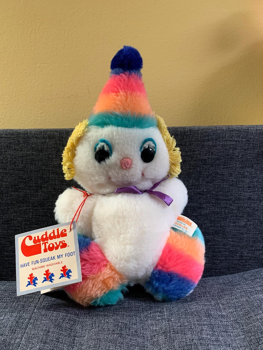 Small Vintage Plush Clown Doll/toy; From Cuddle Toys, Made in 1980s ...