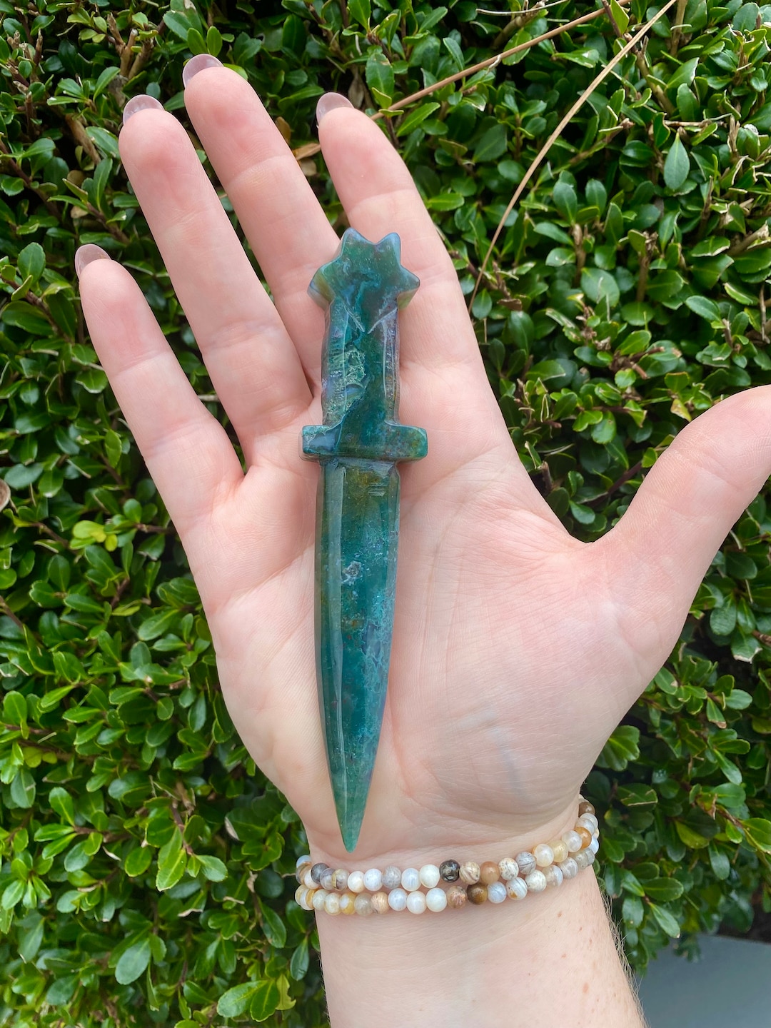 Moss Agate Rustic Wiccan Ritual Athame Dagger Knife Natural Stone ...