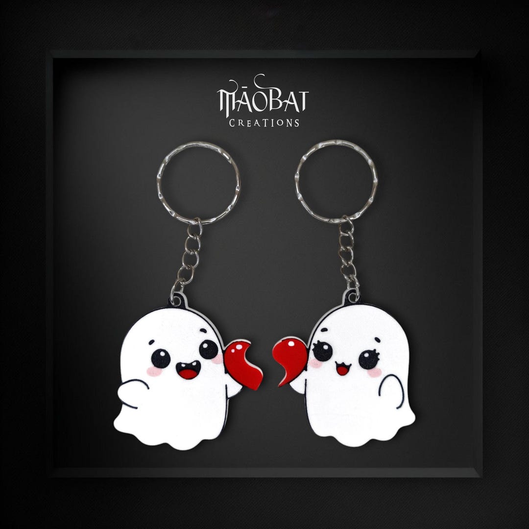 Two Ghosts Holding Half of a Split Heart | Sharing Keychain Set - Etsy