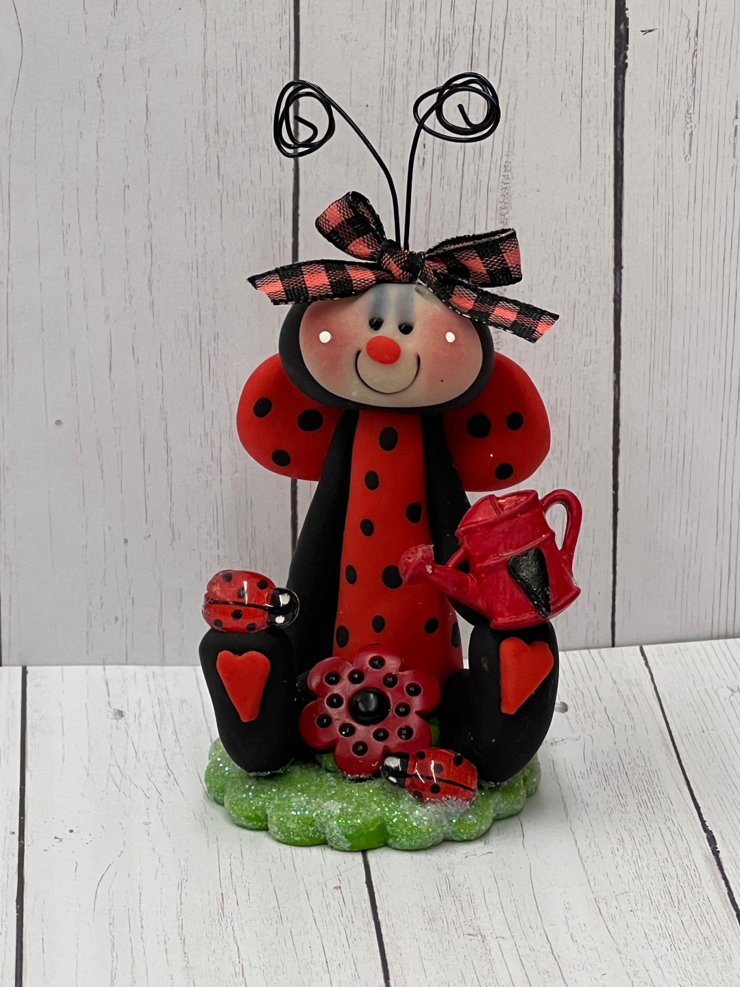 Ladybug Clay Figure, Ladybug Decor, Ladybug Centerpiece, Tiered Tray ...