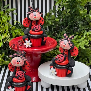 Ladybug Clay Figure, Ladybug Decor, Ladybug Centerpiece, Tiered Tray ...