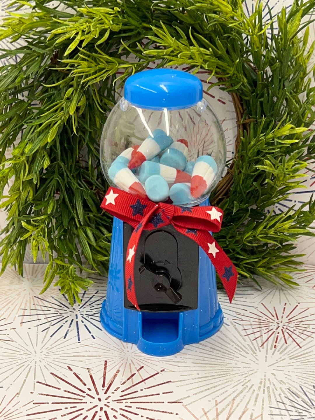 Patriotic Gumball Machine, Faux Candy Corn Candy, Patriotic Decor, Mini ...