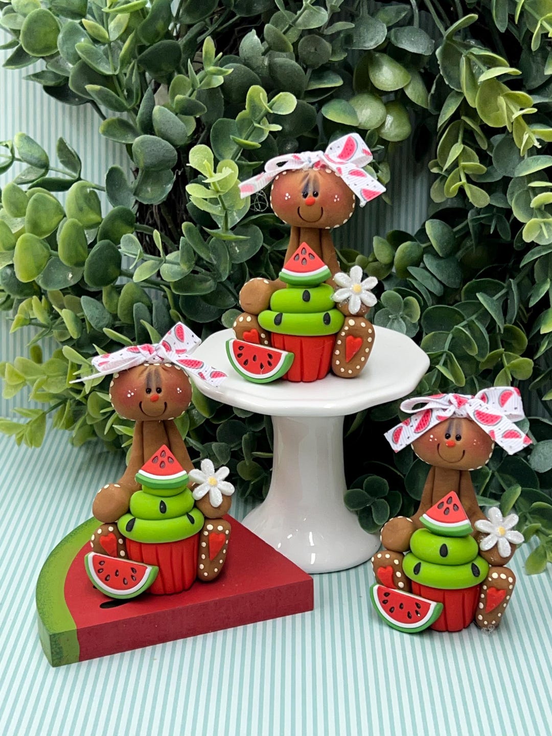 Clay Watermelon Figure, Watermelon Decor, Tiered Tray Decor, Cupcake ...