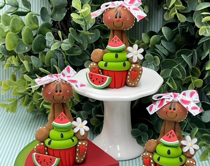 Clay Watermelon Figure, Watermelon Decor, Tiered Tray Decor, Cupcake ...