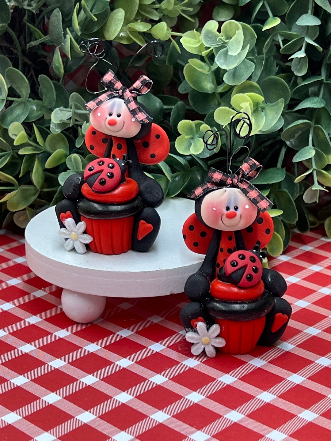 Ladybug Clay Figure, Ladybug Decor, Ladybug Centerpiece, Tiered Tray ...