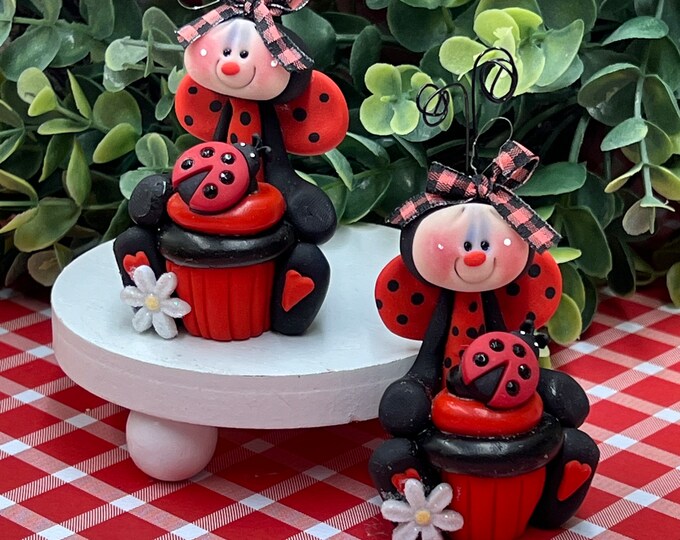 Ladybug Clay Figure, Ladybug Decor, Ladybug Centerpiece, Tiered Tray ...