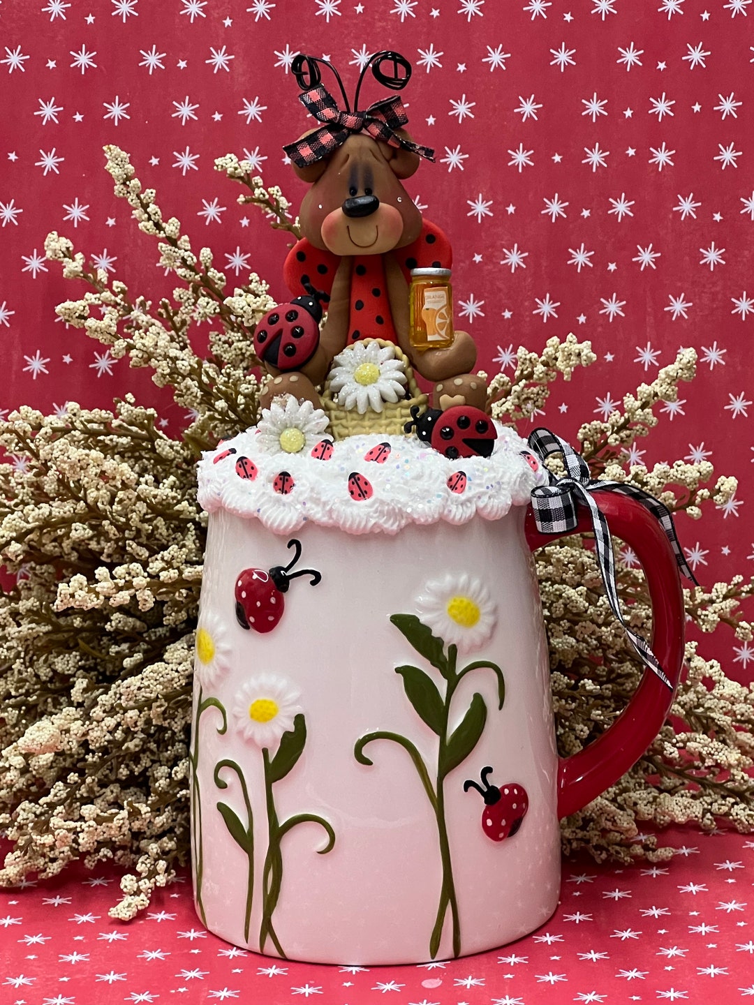 Bear Centerpiece, Tiered Tray Decor, Ladybug Decor, Clay Bear, Bear ...