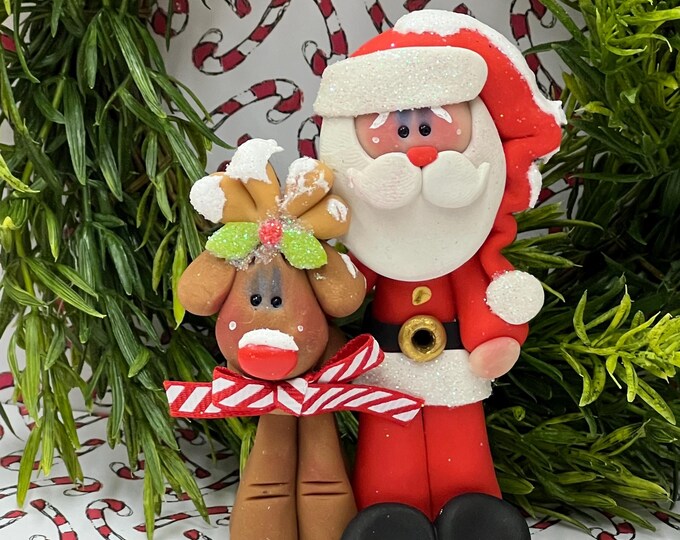 Clay Figures, Santa Decor, Clay Santa, Reindeer Decor, Clay Reindeer ...