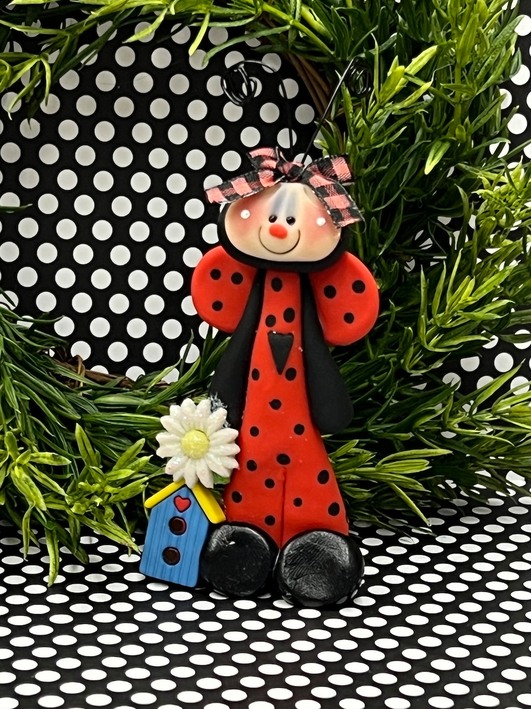 Ladybug Clay Figure, Ladybug Decor, Ladybug Centerpiece, Tiered Tray ...