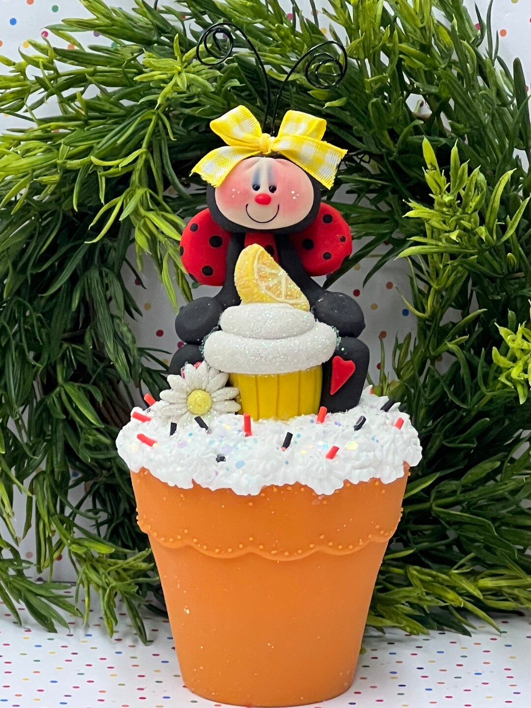 Ladybug Decor, Lemon Decor, Lemon Ladybug, Tiered Tray Decor, Clay ...