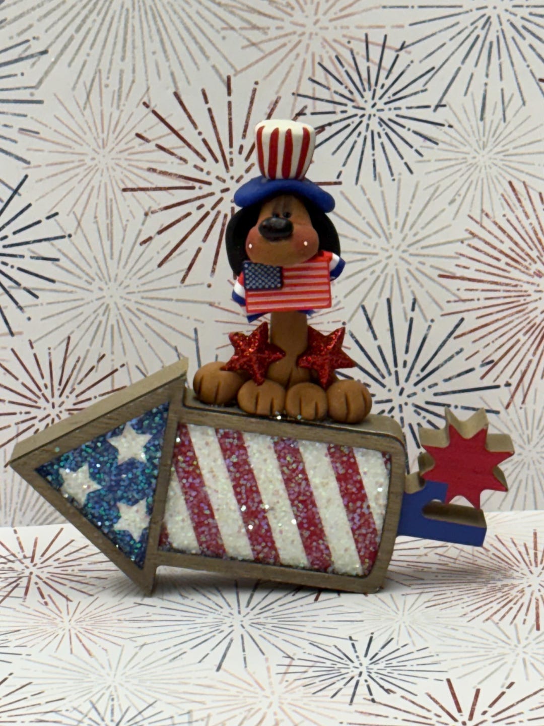 Clay Dog, Patriotic Dog, Firecracker Decor, Firecracker Dog, Tired Tray ...
