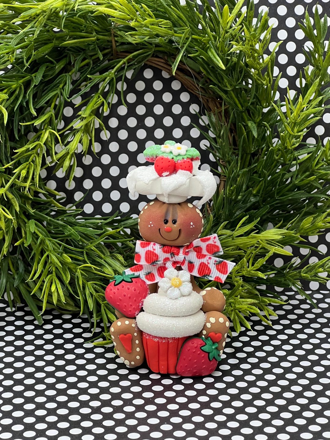 Clay Gingerbread With Strawberry Cupcake: Tiered Tray Decor - Etsy