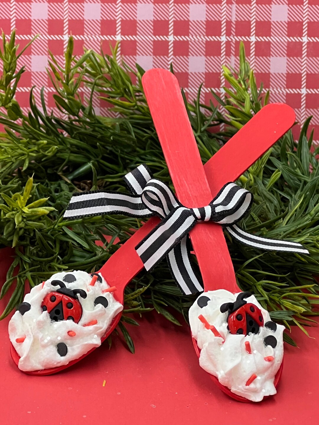 Ladybug Faux Spoon: Tiered Tray Decor, Summer Display - Etsy