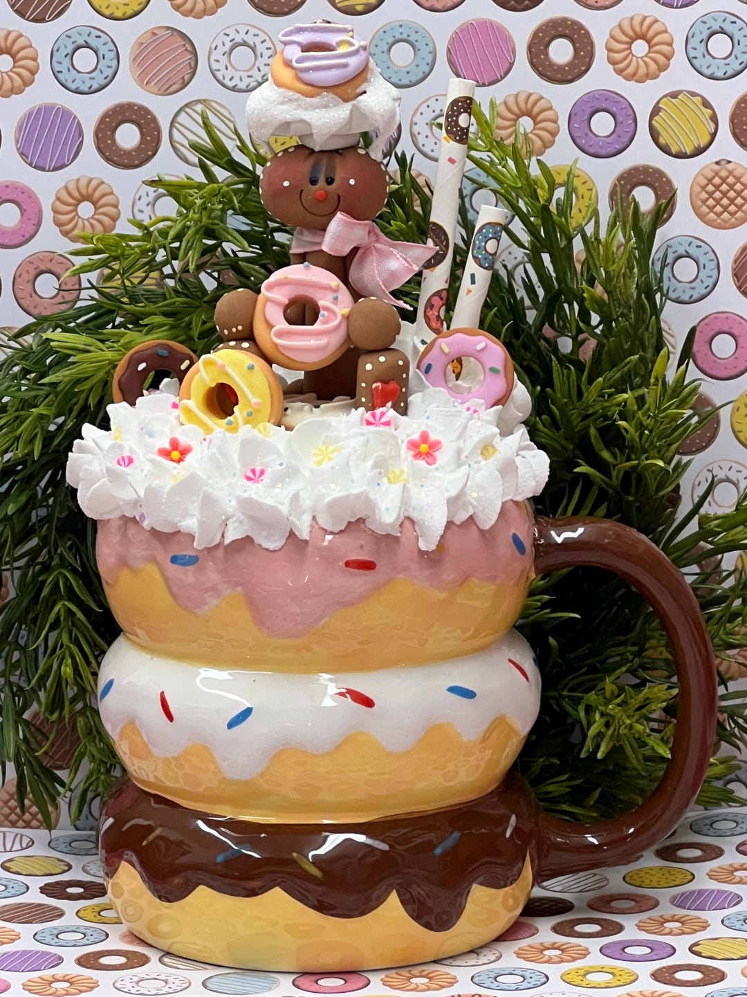 Donut Mug Centerpiece: Clay Gingerbread Decor - Etsy
