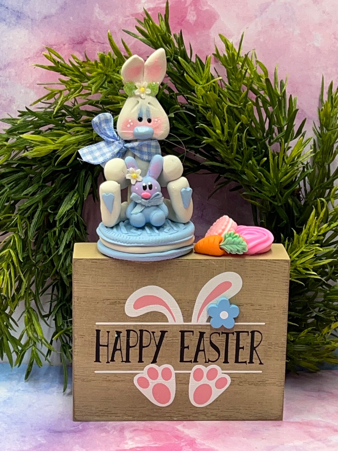 Clay Bunny, Bunny Sign, Tiered Tray Decor, Happy Easter Sign, Bunny ...