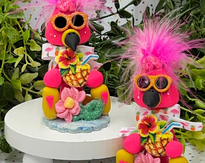 Flamingo Clay Figure, Clay Figure, Beach Theme, Tiered Tray Decor ...