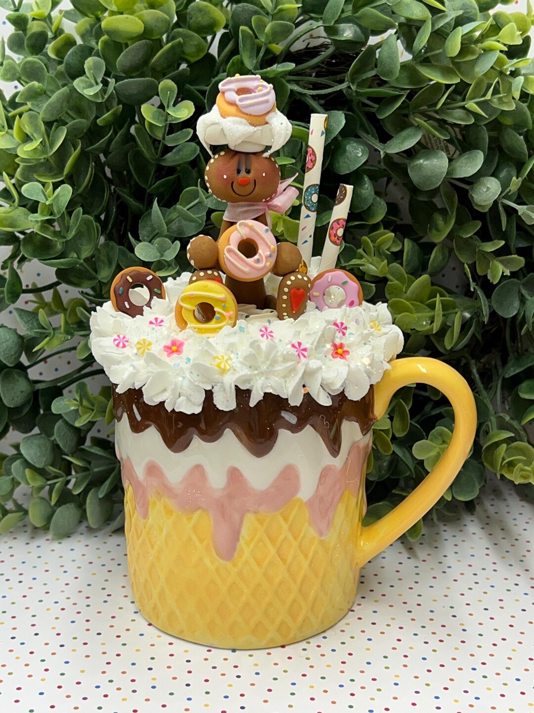 Donut Mug Centerpiece, Donut Centerpiece, Donut Decor, Clay Gingerbread ...
