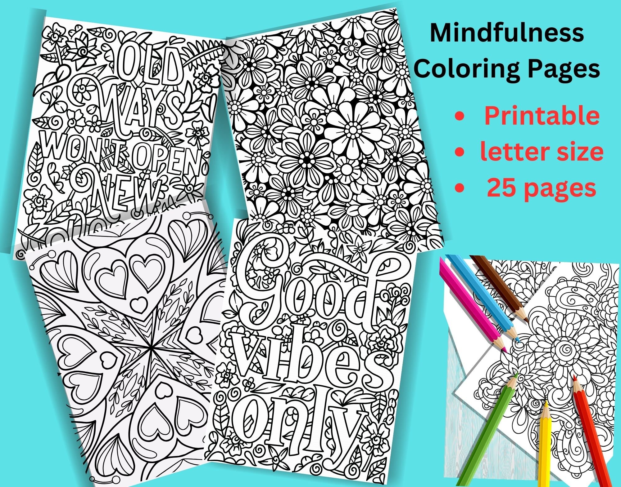 Mindfulness Printable Coloring Book, Intricate Adult and Teenage ...