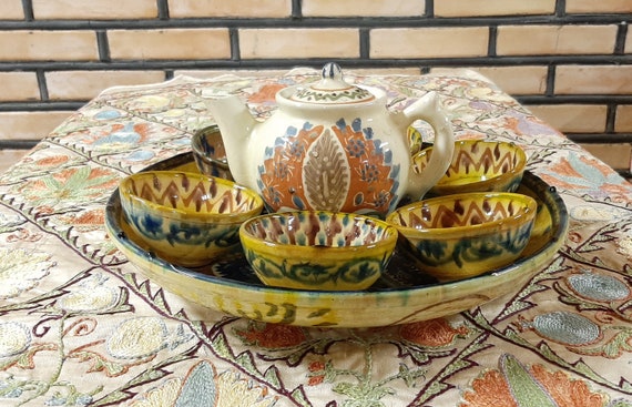 Handmade Uzbek Ceramic Teapot and Cups Set for 6 Hand - Etsy