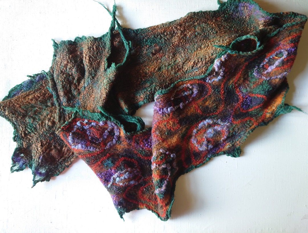 Nuno Felted Earth Colors Scarf, Wool Handmade Scarf, Scarves for Women ...