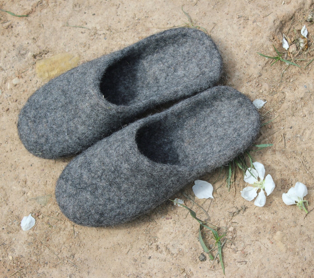 Felted Wool Slippers Charcoal Grey Handmade Home Shoes Man Slippers - Etsy