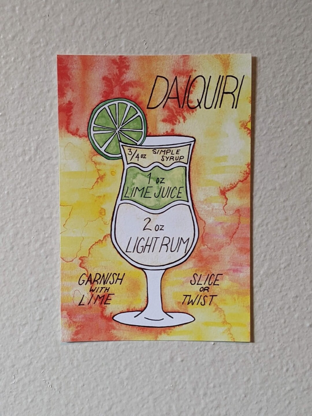 Daiquiri Cocktail Recipe Watercolor Art Print - Etsy