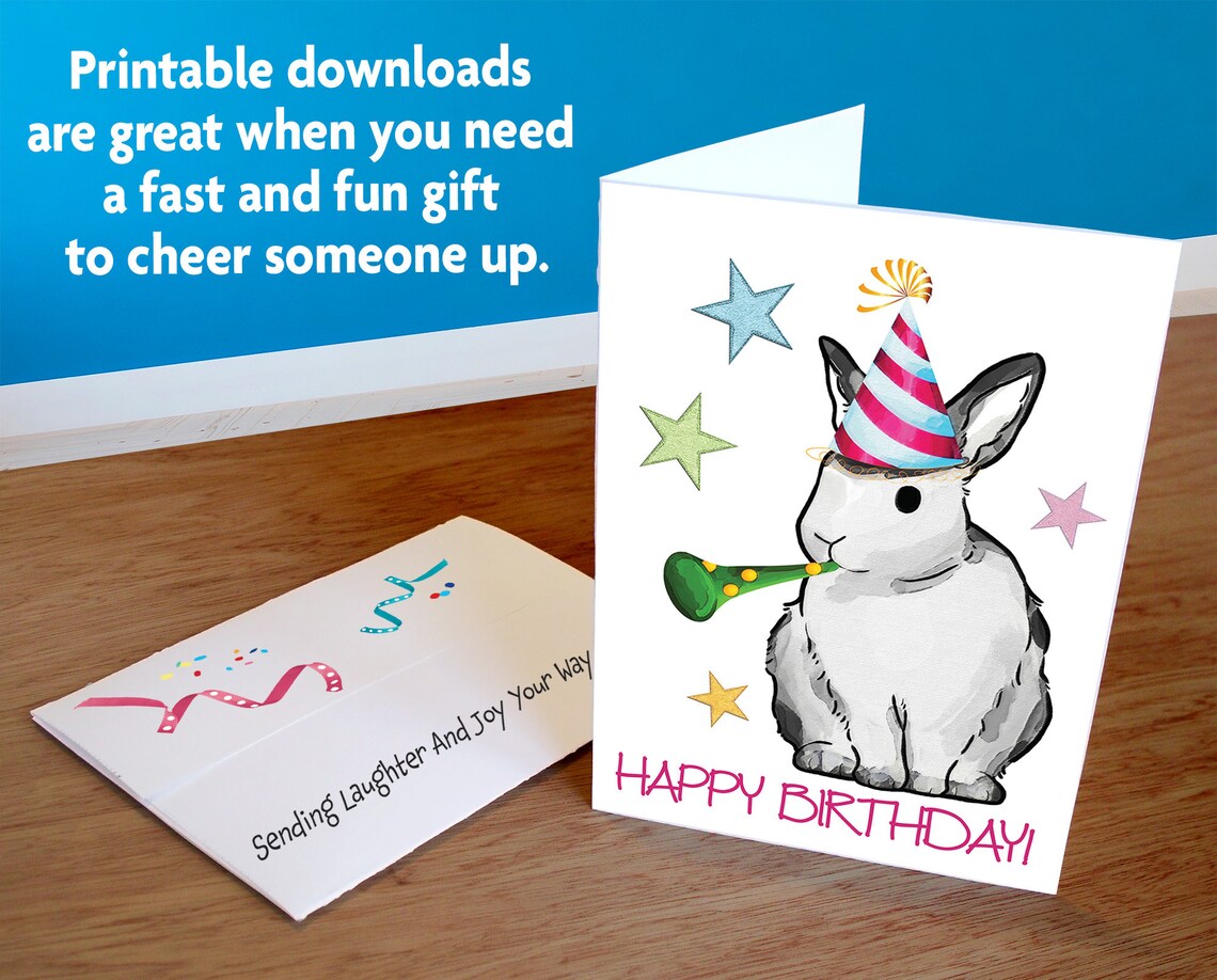 Printable Funny Birthday Card Bunny Birthday Card Printable Wall Art ...