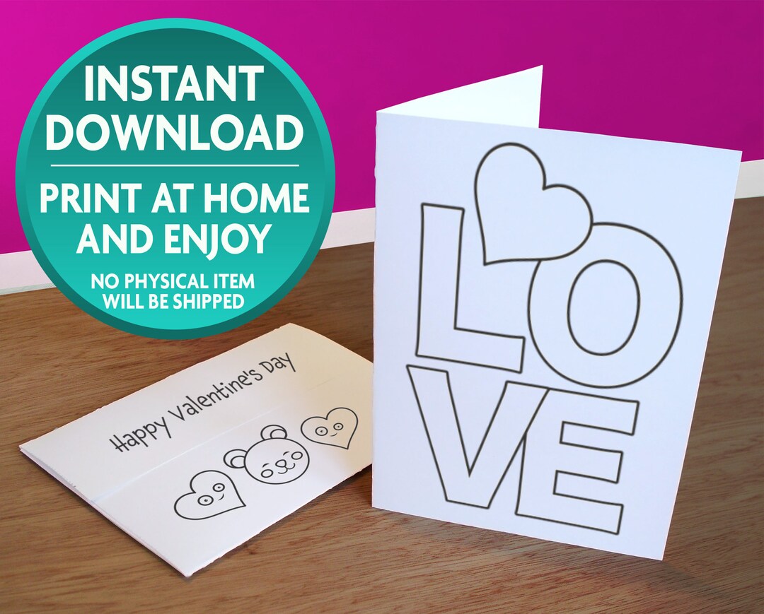 Cute Valentines Coloring Card Printable Card With Envelope - Etsy