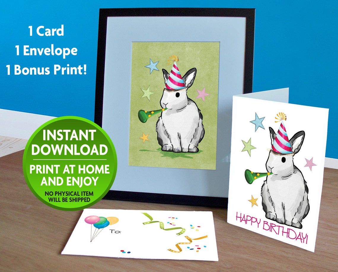 Printable Funny Birthday Card Bunny Birthday Card Printable Wall Art ...