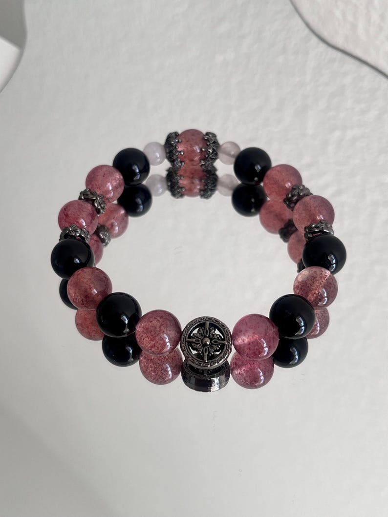 Strawberry Quartz Obsidian Bracelet | Natural Crystal Healing Bracelet ...