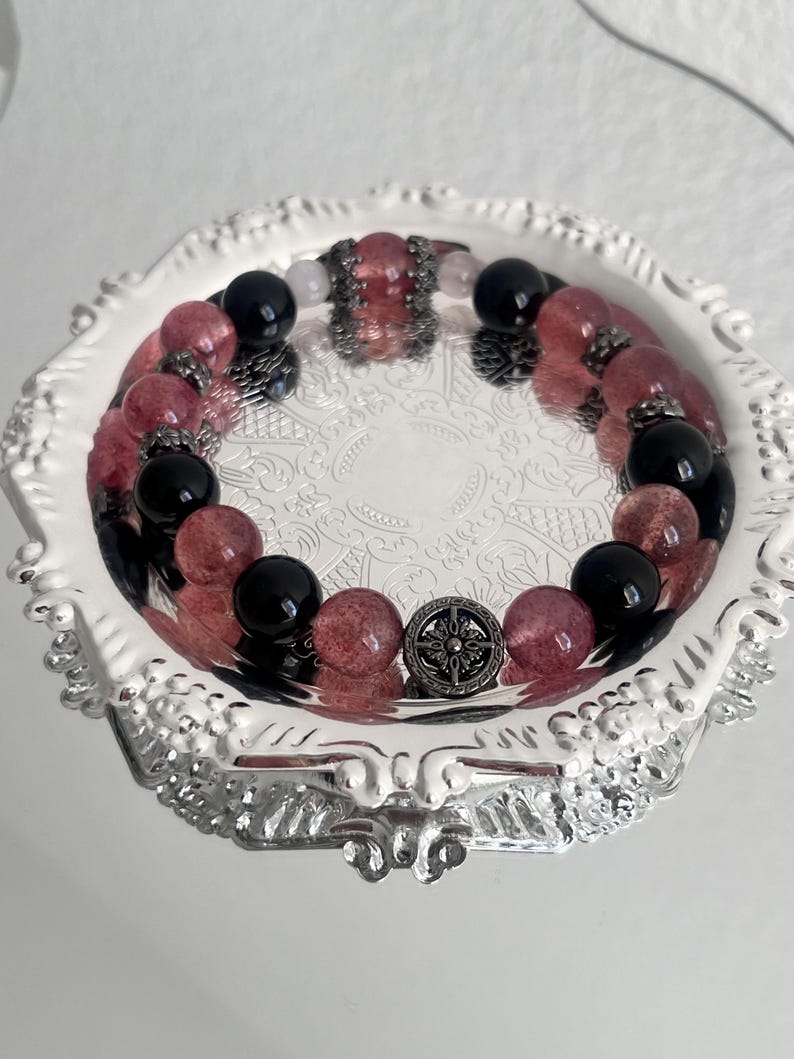 Strawberry Quartz Obsidian Bracelet | Natural Crystal Healing Bracelet ...