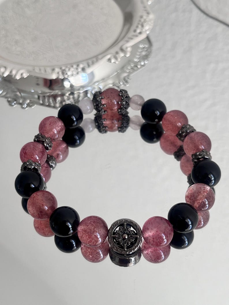 Strawberry Quartz Obsidian Bracelet | Natural Crystal Healing Bracelet ...