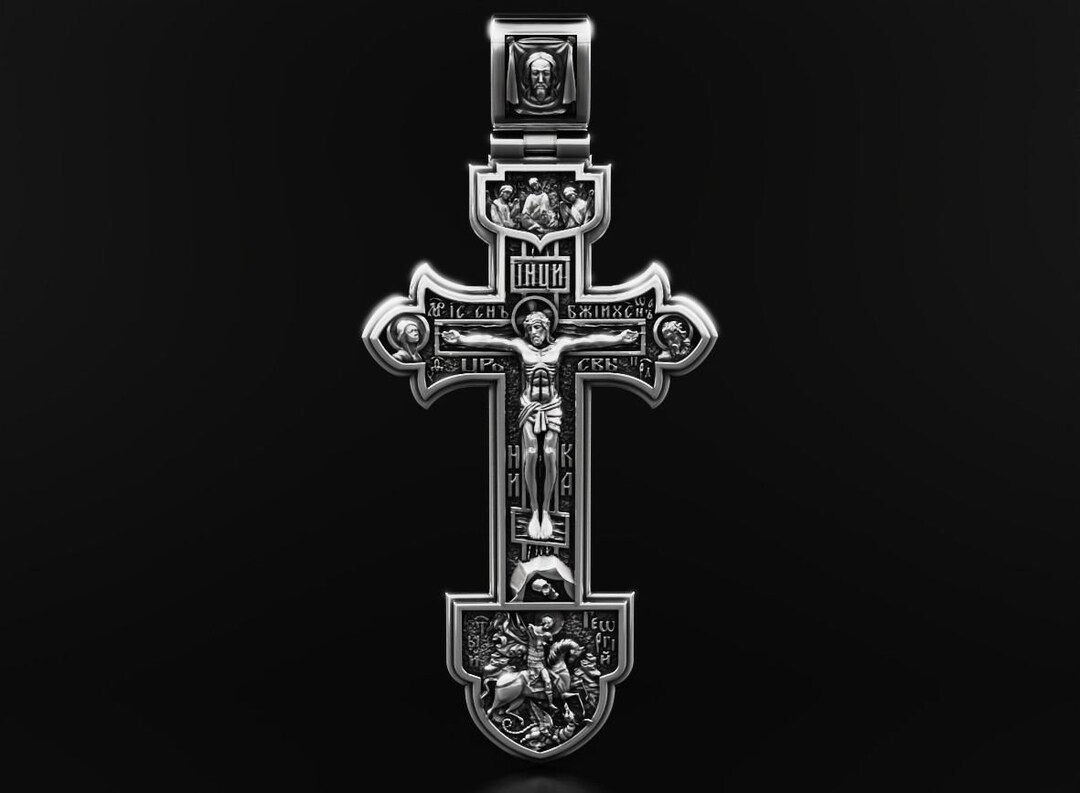 Orthodox Cross With Savior and Saints Pendant Crucifix Necklace Men ...