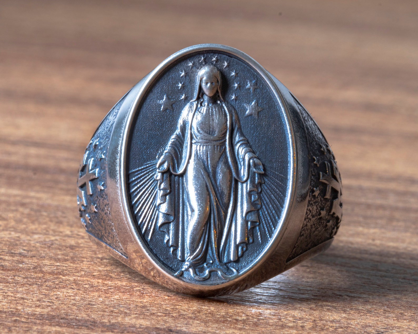 Sterling Silver Virgin Mary Silver Ring Jesus Medal Our Lady | Etsy