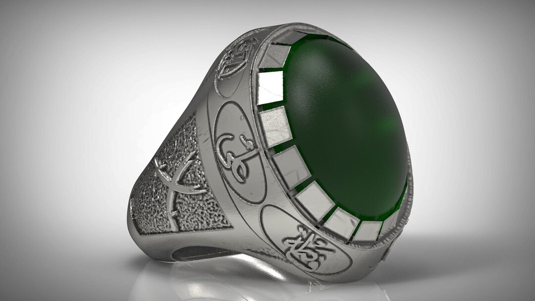 Men Shia Islamic Ring Natural Green Carnelian Agate Aqeeq Akik Sterling ...