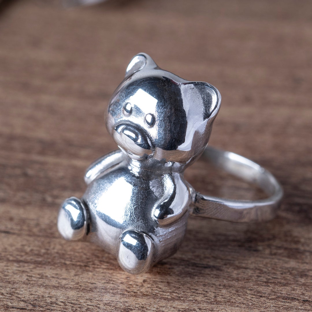 Teddy Bear Sterling Silver 925 Ring Ring Handmade Animal Biker Men ...