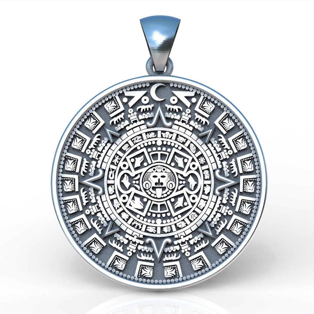 Maya Aztec Calendar Necklaces Pendant in Sterling Silver 925 Mayan - Etsy