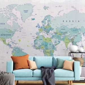 Customized Large World Map Wallpaperworld Map Wallpaper World - Etsy