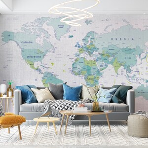 Customized Large World Map Wallpaperworld Map Wallpaper World - Etsy
