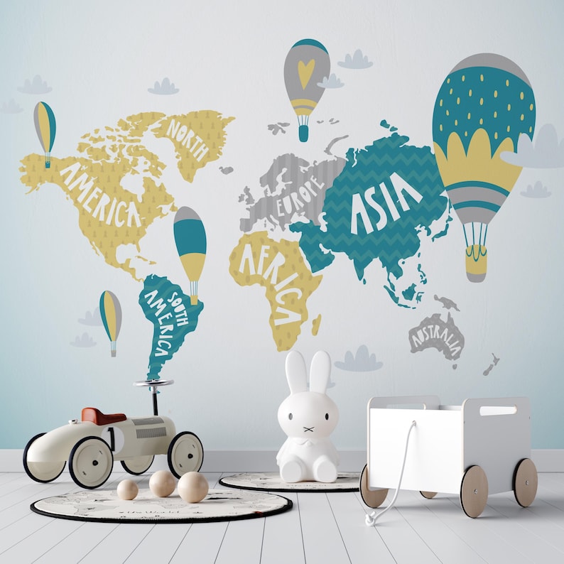 World Map Wallpaper, Geography Peel and Stick Wall Mural - Etsy
